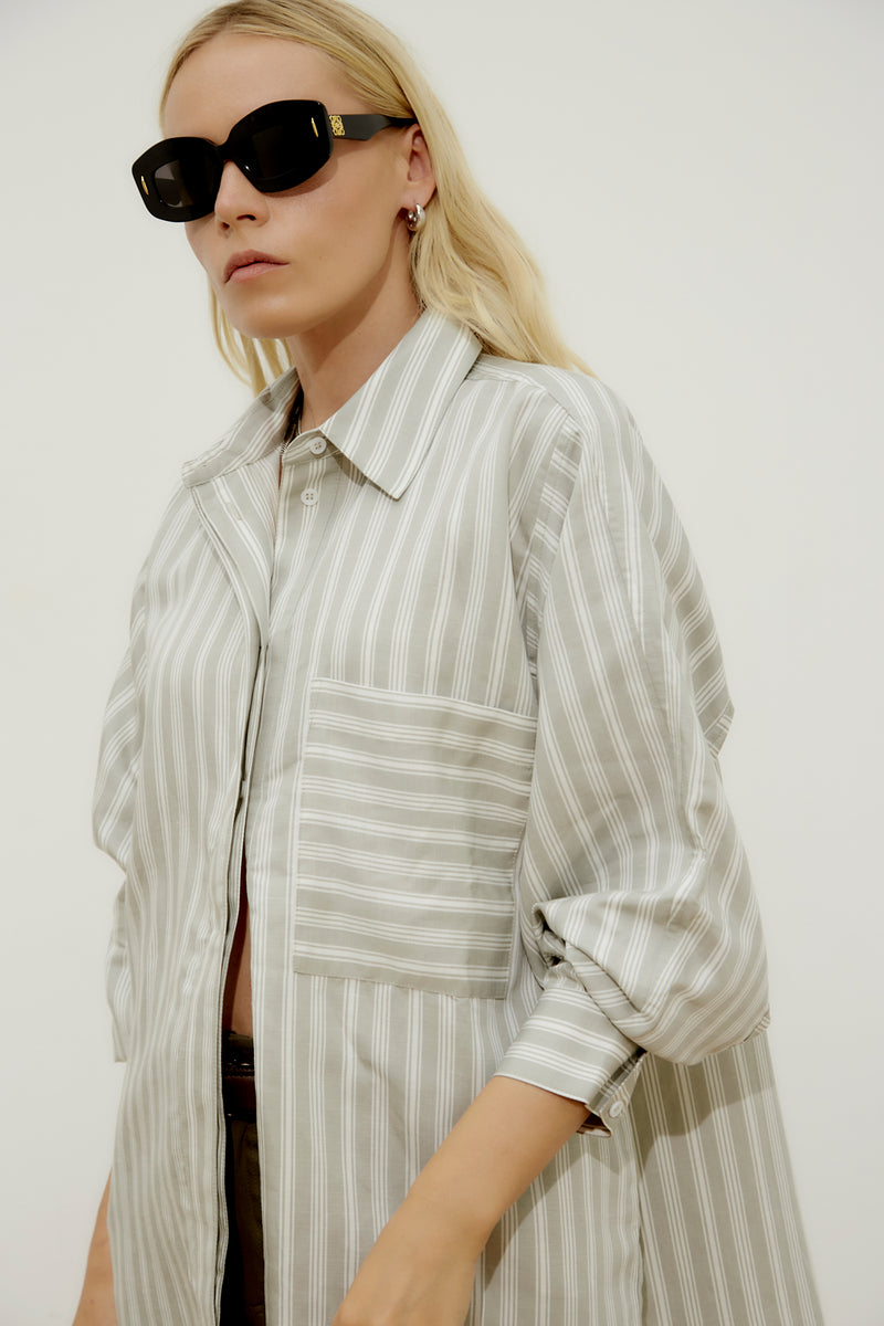 Stevie Oversized Shirt – Sage and Off-White - riand28